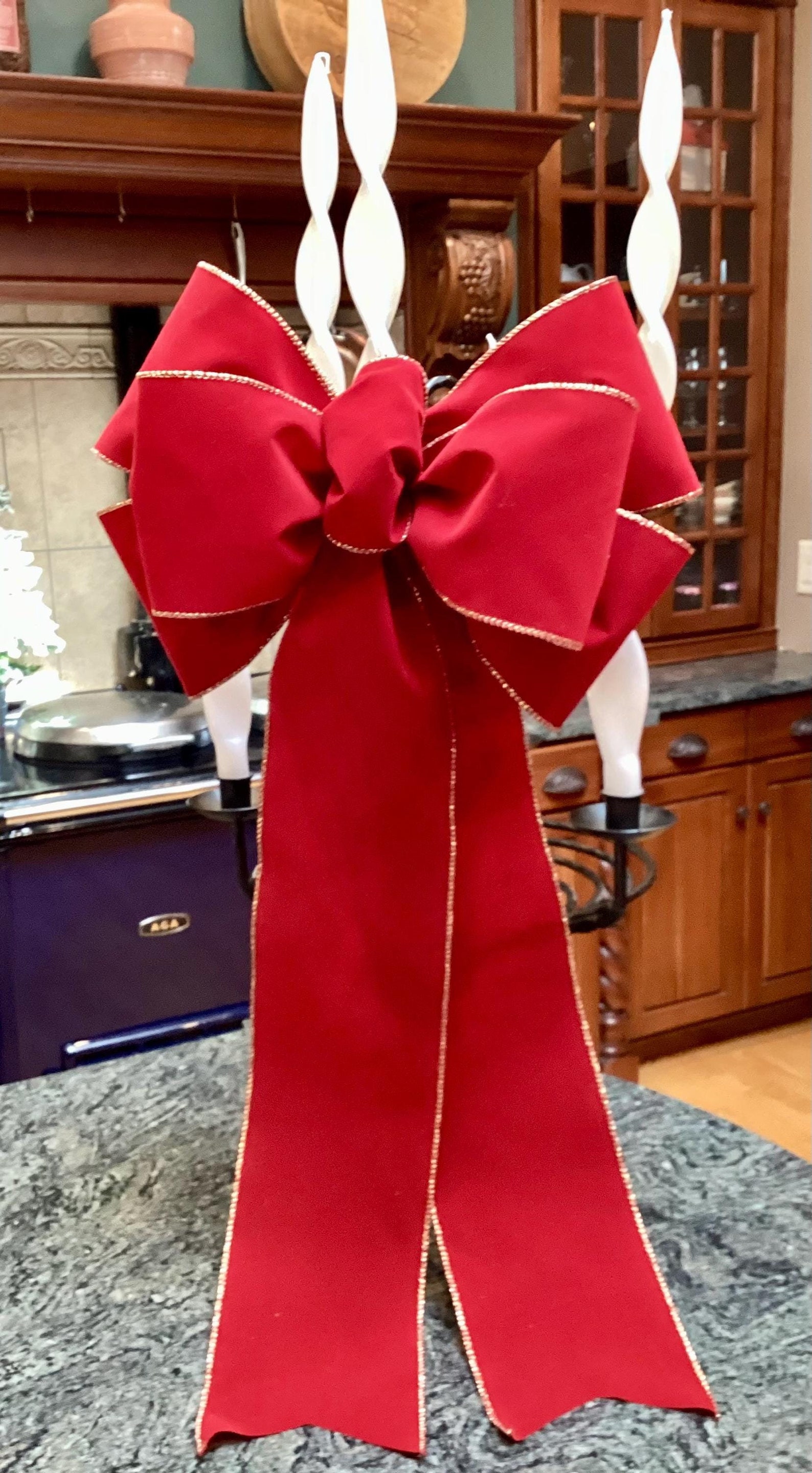 Huge 14” Wide Christmas Red Velvet Bow for Indoor or Outdoors Tree ...