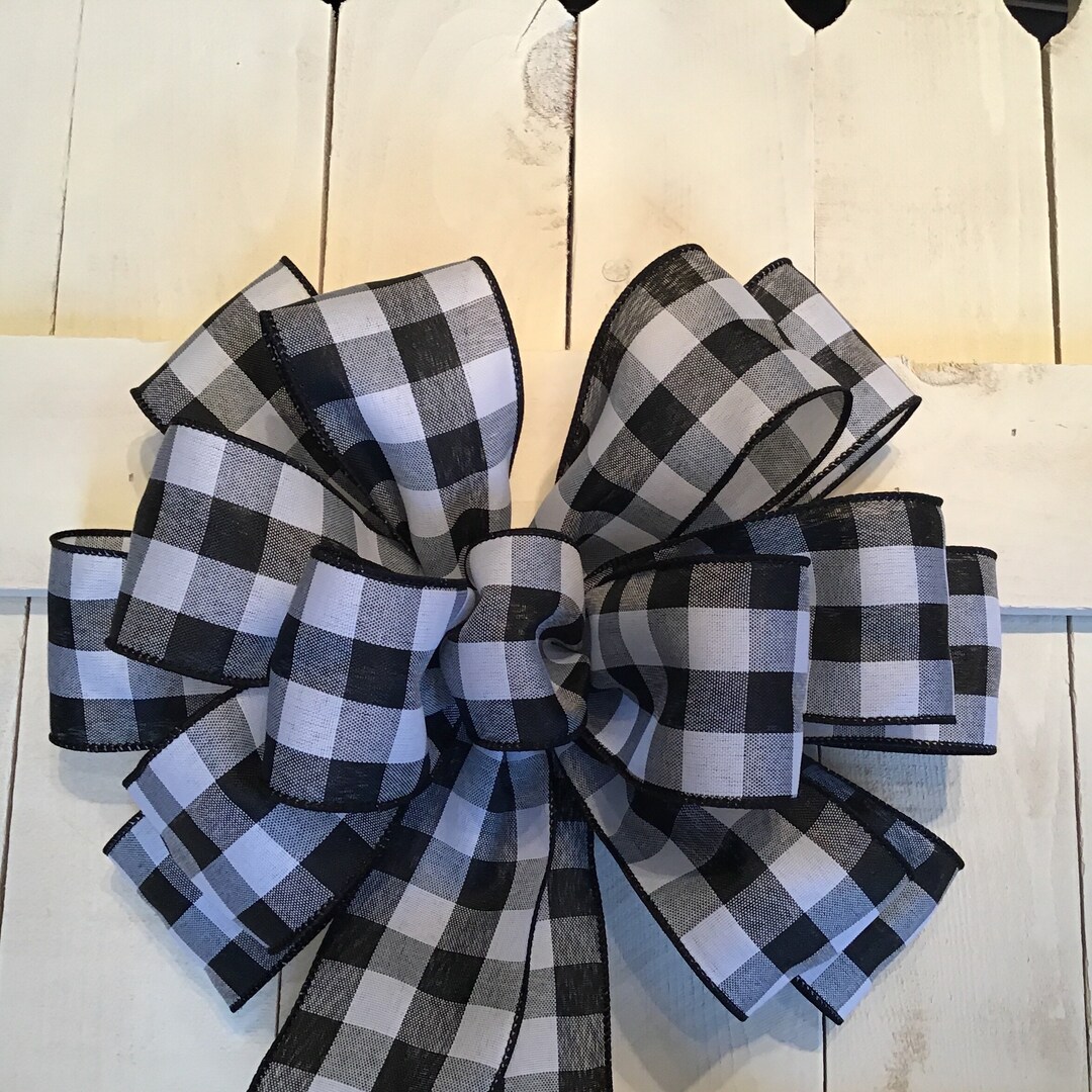 Black & White Farmhouse Buffalo Plaid 12 Bow Tree Topper Lg - Etsy