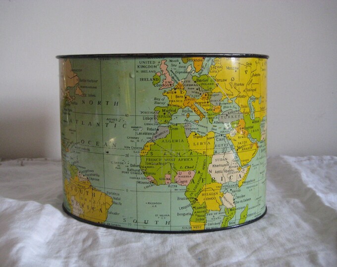 Vintage Oval World Map Tin - Etsy