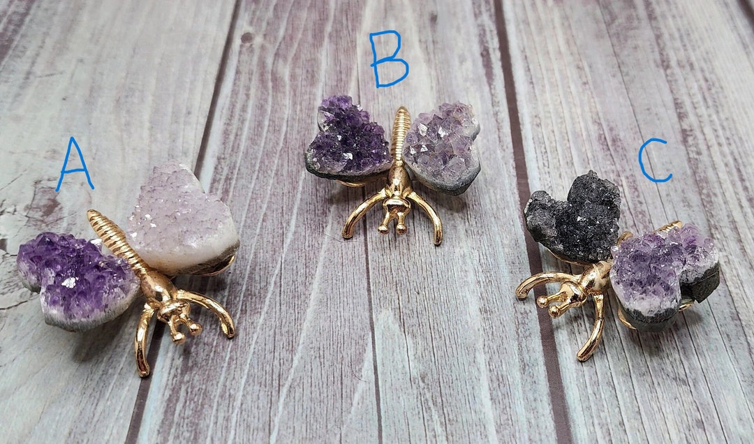 Small Amethyst Cluster Geode Butterfly Purple Gold Metal Frame Crystals ...