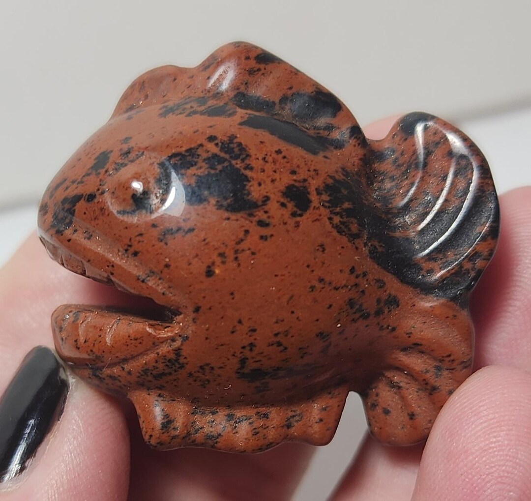 Mini Mahogany Obsidian Piranha Fish Hand-carved Genuine Natural Crystal ...