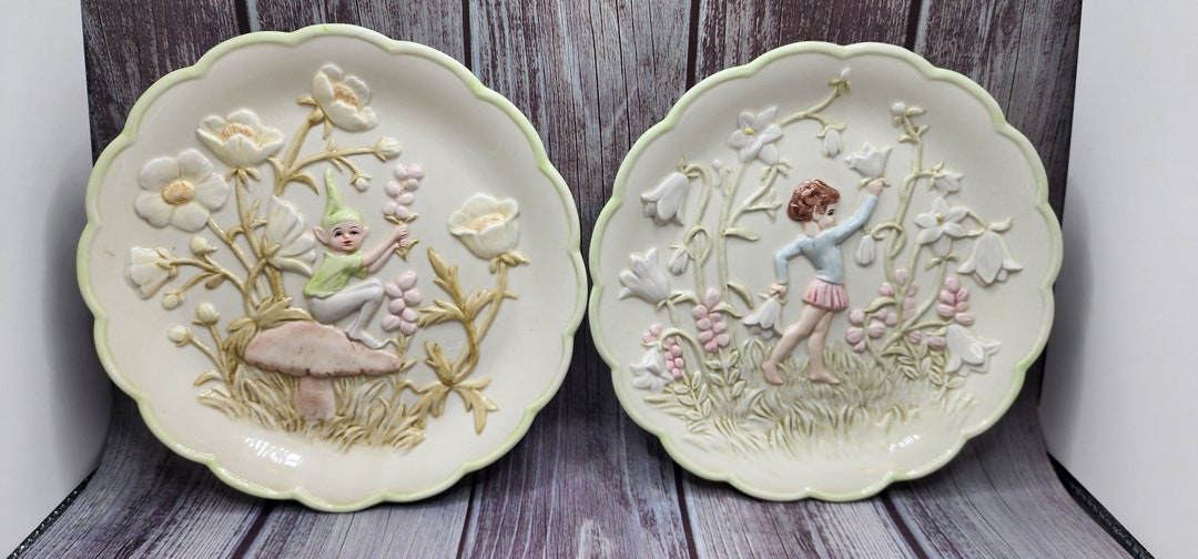 Vintage Andrea Elf Fairy Wall Plates Set of 2 Cottage Core Pastel ...