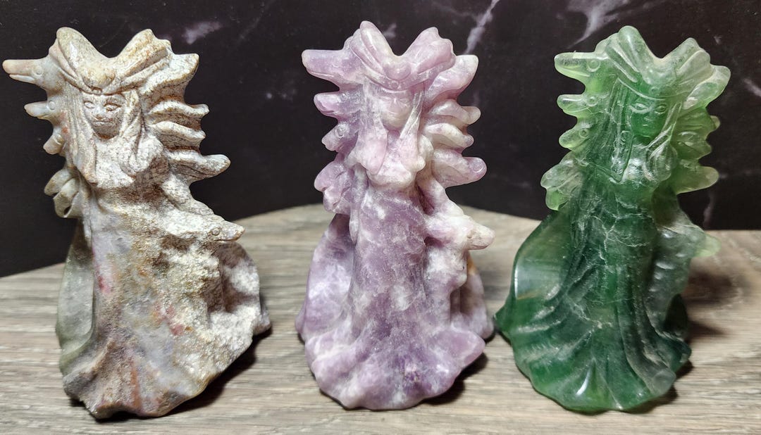 Hand-carved Genuine Crystal Gemstone Hecate Goddesses Ocean Jasper ...