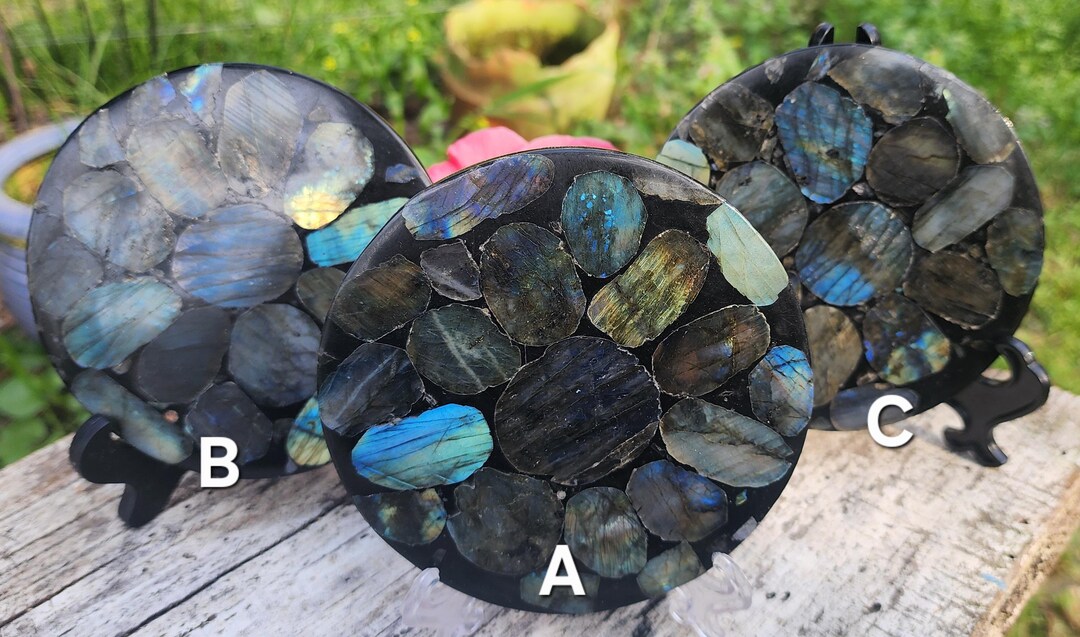 Labradorite Coasters Plates on Stands Carved Genuine Crystal Gemstone ...