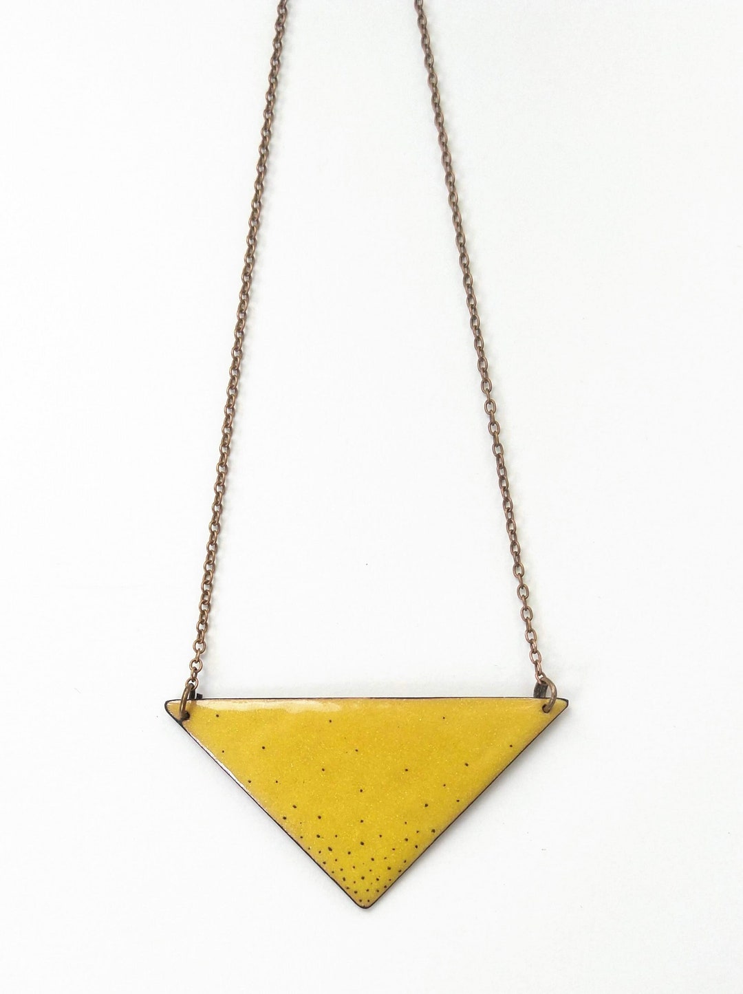 Small Yellow Triangle Made of Enamel With Dots Painted on Copper Chain ...