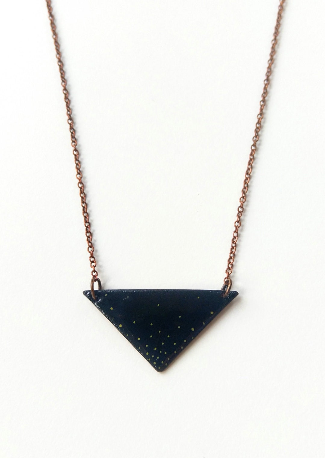 Small Black Triangle of Enamel With Dots Painted on Copper Chain - Etsy
