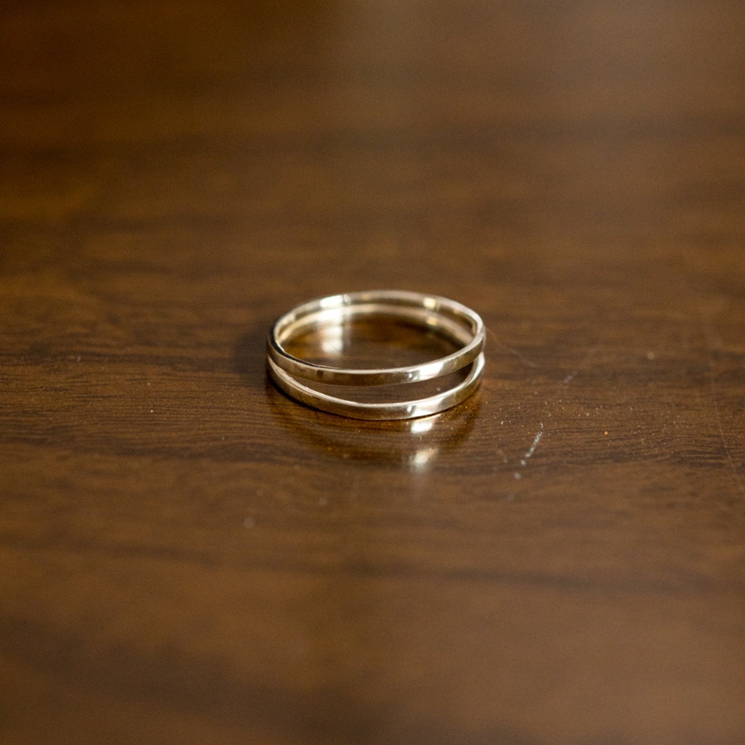 Sterling Silver Narrow Double Midi Ring - Etsy