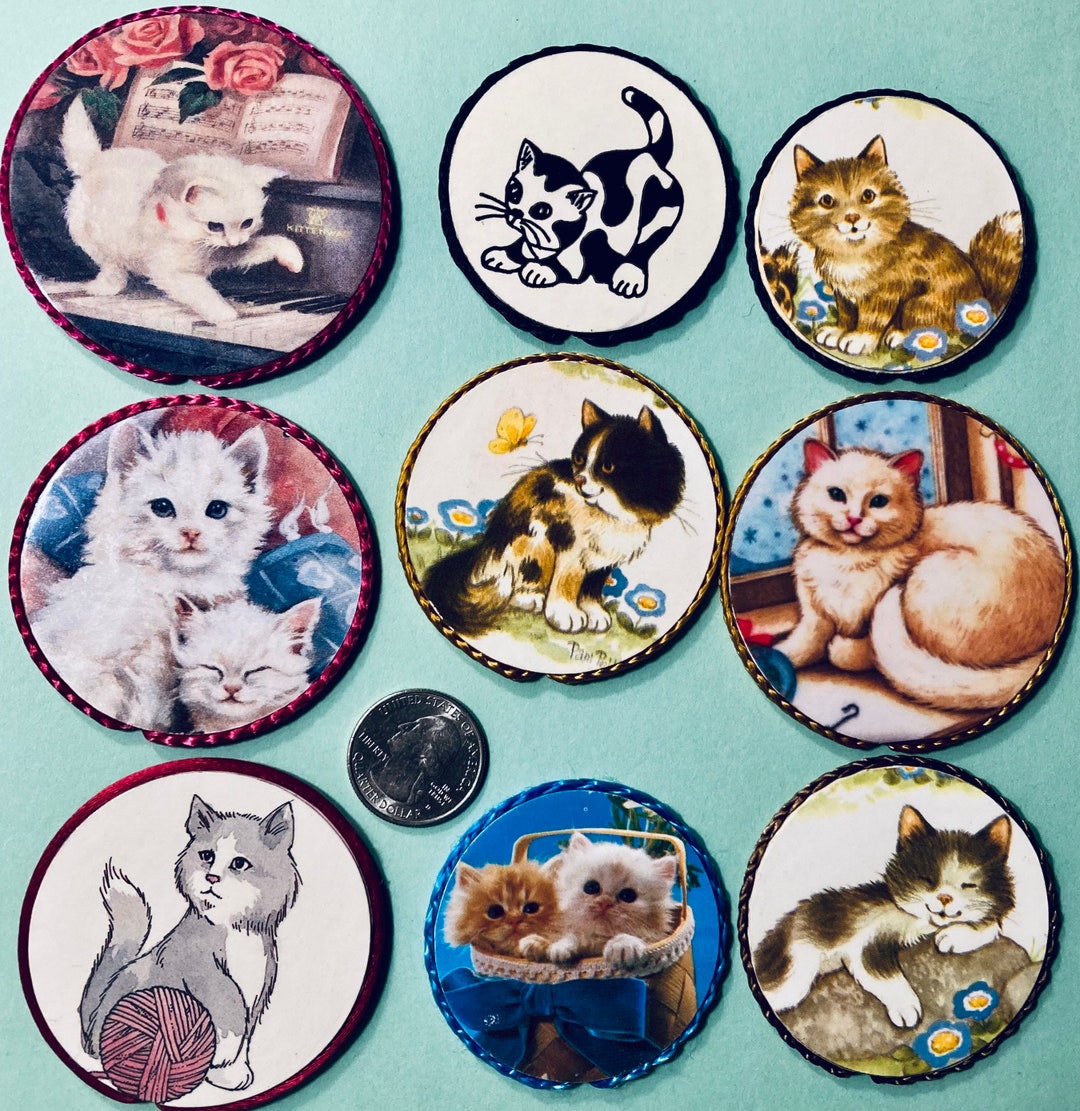 Kittens and Cats Magnets, Choose From 9 Different Handmade Vintage ...
