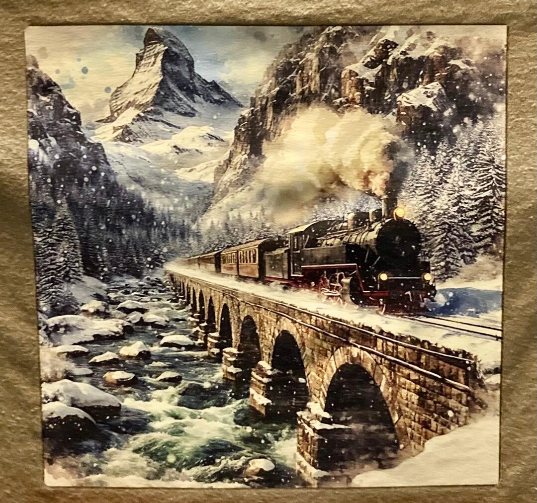 Steam Locomotive Crosses Stone Bridge T-shirt, Screenprint Transfer on ...