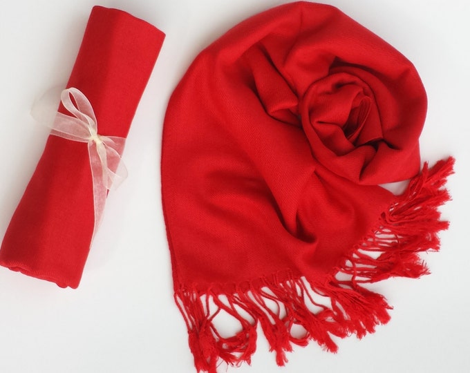 Red Pashmina Scarf.coral Red & Beige Gold Pashmina/shawl.autumn/winter ...