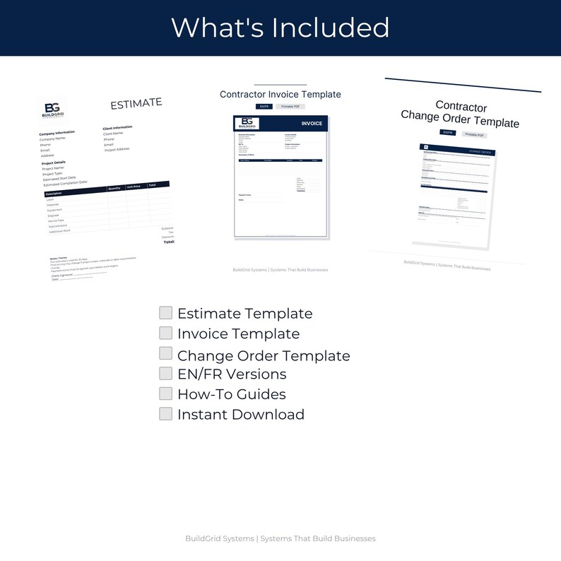 Contractor Starter Pack EN/FR, Estimate Invoice Change Order Templates ...