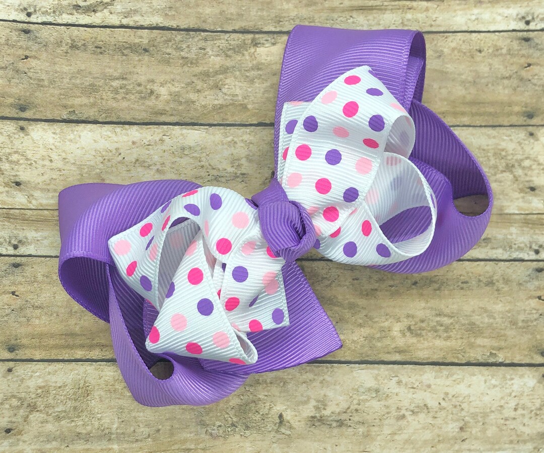 Purple Polka Dot Hair Bow: 4 Inch Boutique Stacked Grosgrain Bow, Hair ...