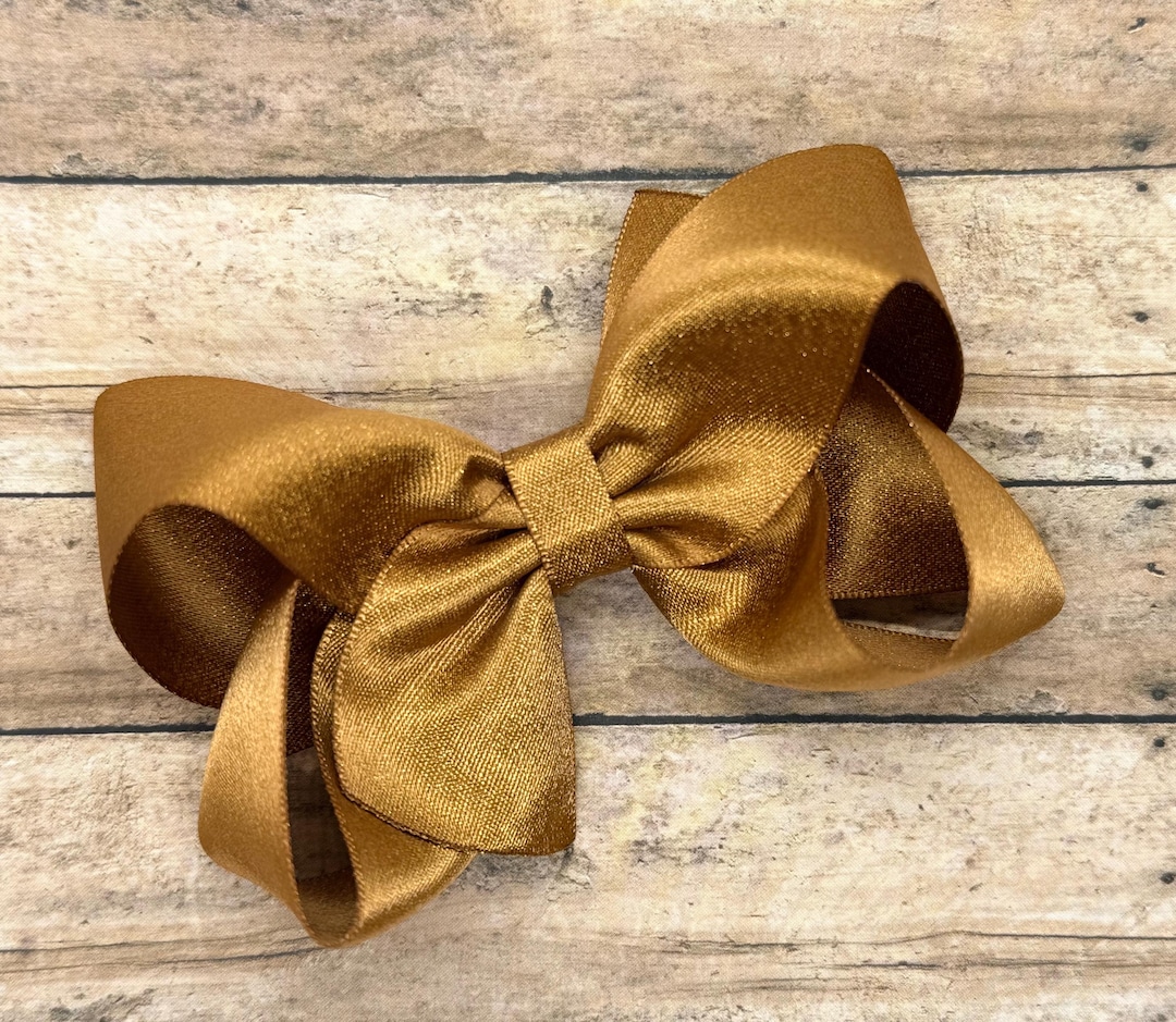 Antique Gold Metallic Hair Bow - 4 Inch Gold Bow, Gold Shimmer Bow ...