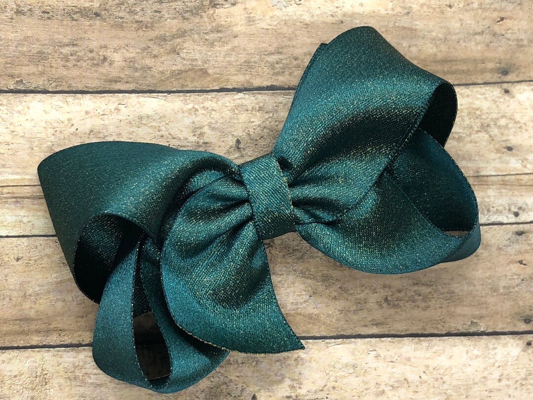 Dark Green Gold Shimmer Hair Bow Satin Hair Bows, Hair Bows, Bows for ...
