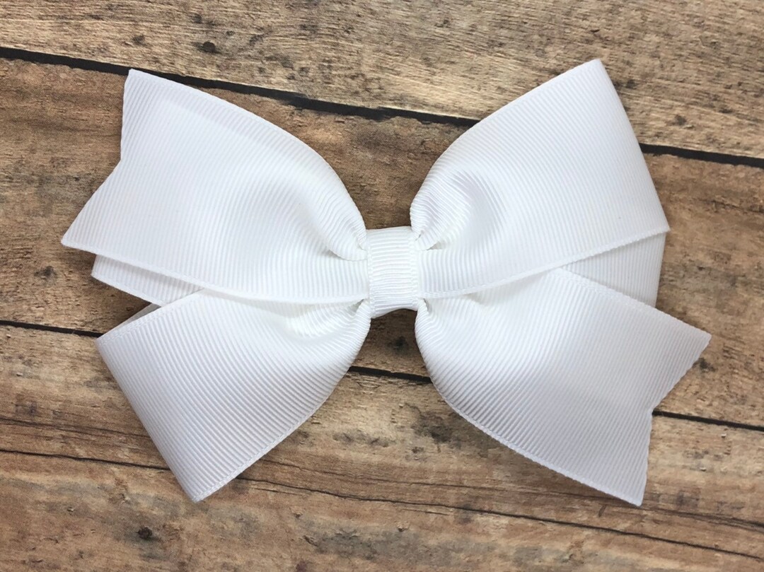 White Hair Bow: 5-inch Ribbon Bow, Hair Clip or Baby Headband - Etsy