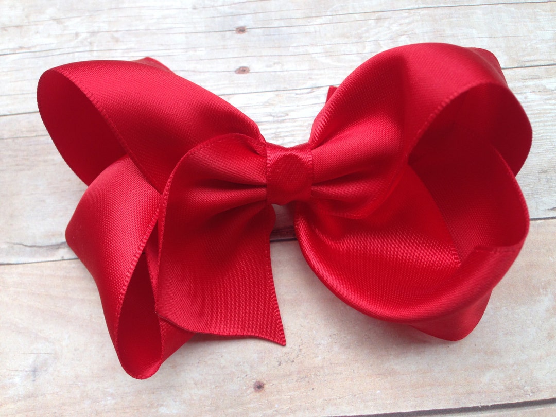 Red Satin Hair Bow - 4 Inch Hair Bows, Hair Clips, Boutique Bows - Etsy