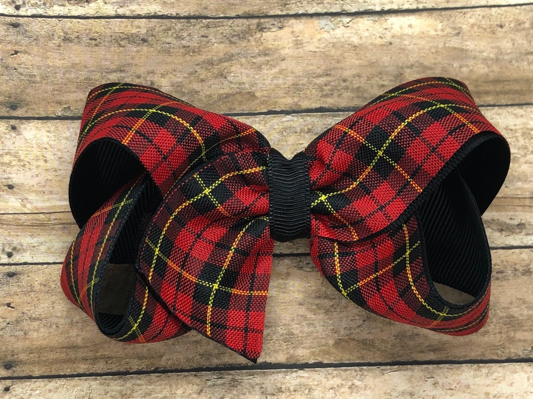 Plaid Hair Bow: 4-inch Boutique Ribbon Bow, Hair Clip or Baby Headband ...