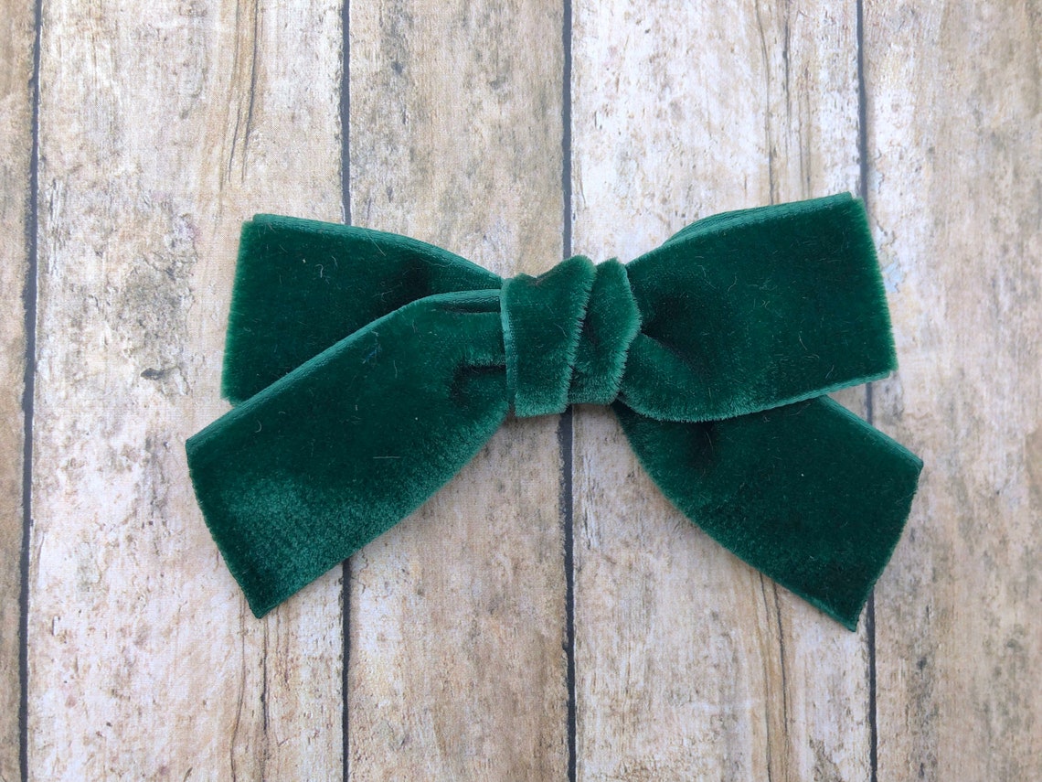 Dark Green Velvet Hair Bow 3 Inch Hunter Green Velvet Bow - Etsy