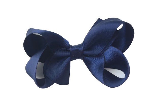 Navy Blue Satin Hair Bow Satin Bows Hair Bows Bows for | Etsy