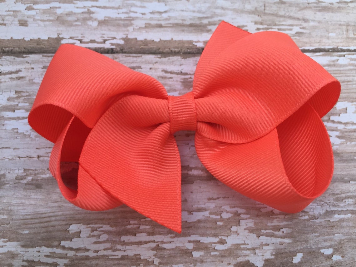 Bright coral hair bow hair bows hair bows for girls big | Etsy