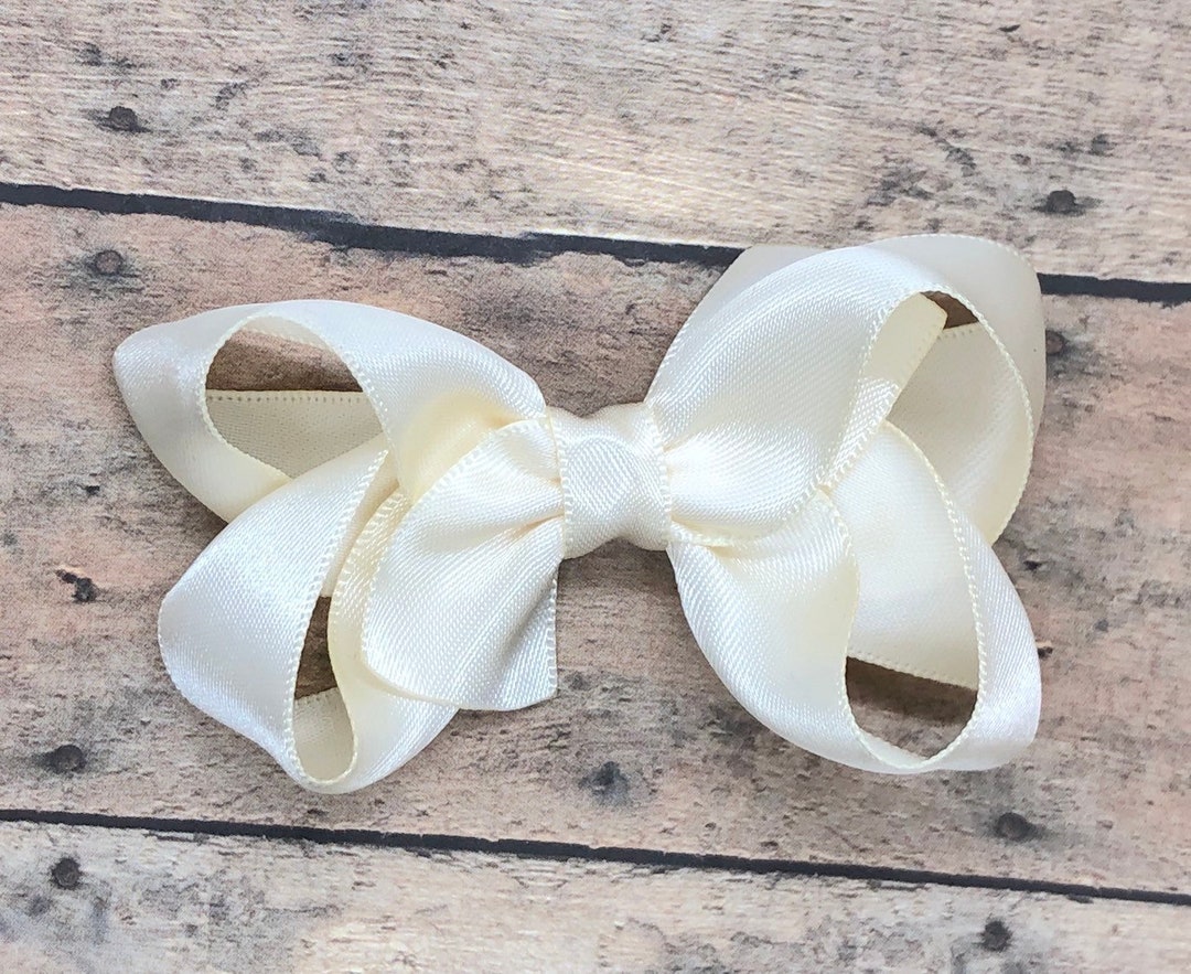Ivory Satin Hair Bow - Ivory Hair Bow, Satin Bows, Hair Bows, Girls ...