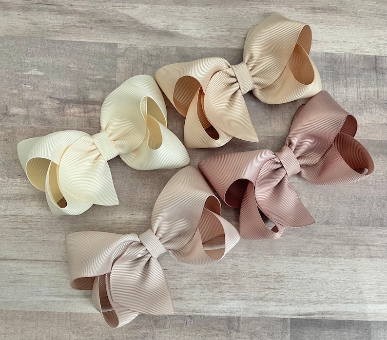 Neutral Colors Hair Bow Set: 4-inch Hair Clips, Cream, Taupe, Tan ...