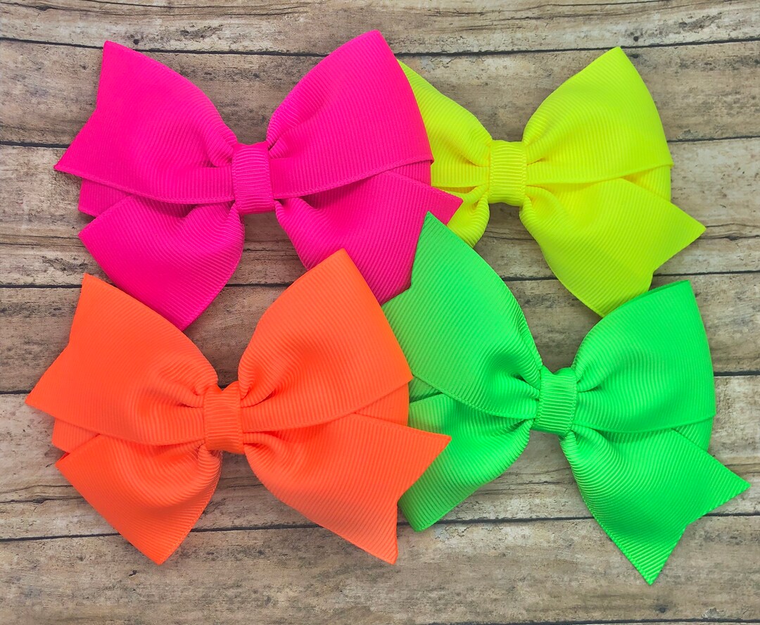 Set of 4 Neon Hair Bows: 4-inch Bows With Hair Clips - Etsy