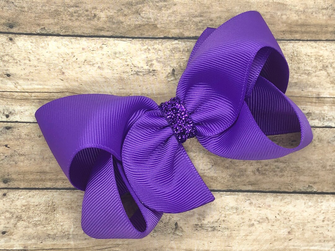 Purple Hair Bow: 4-inch Boutique Bow With Glitter Center - Etsy