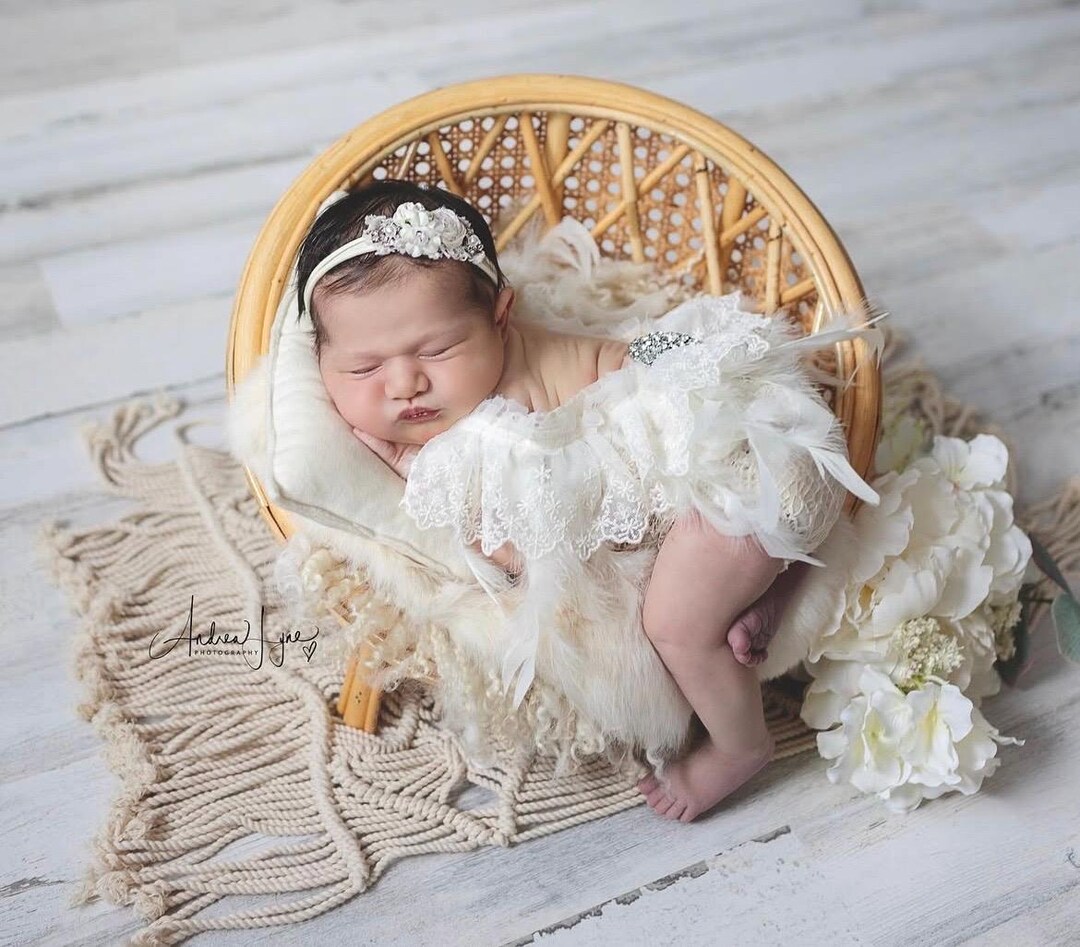 Feather Romper, Ivory Lace Newborn Romper, Newborn Feather Photo Prop ...