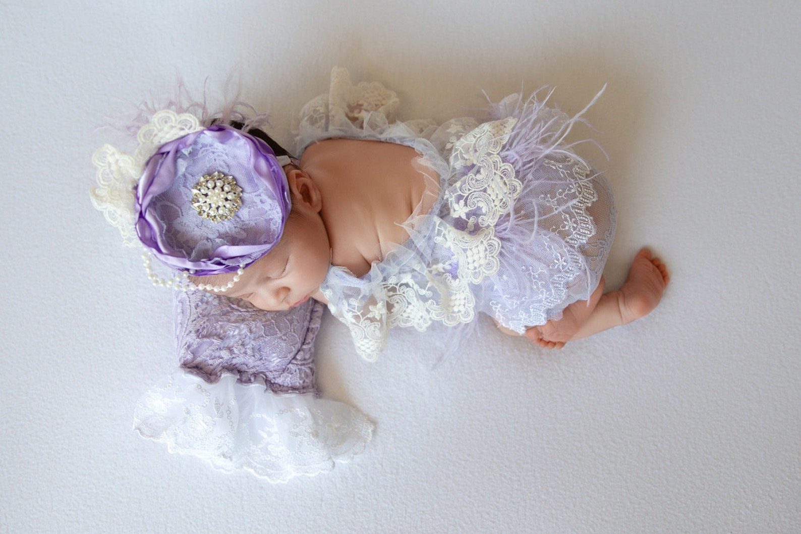 Lace Feather Baby Girl Romper Set, Newborn Photo Prop, Newborn Romper ...
