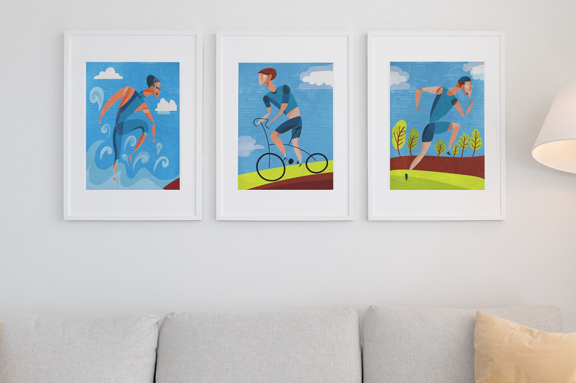Set of 3 Triathlon Illustration Art Prints / Triathlon Wall Decor ...