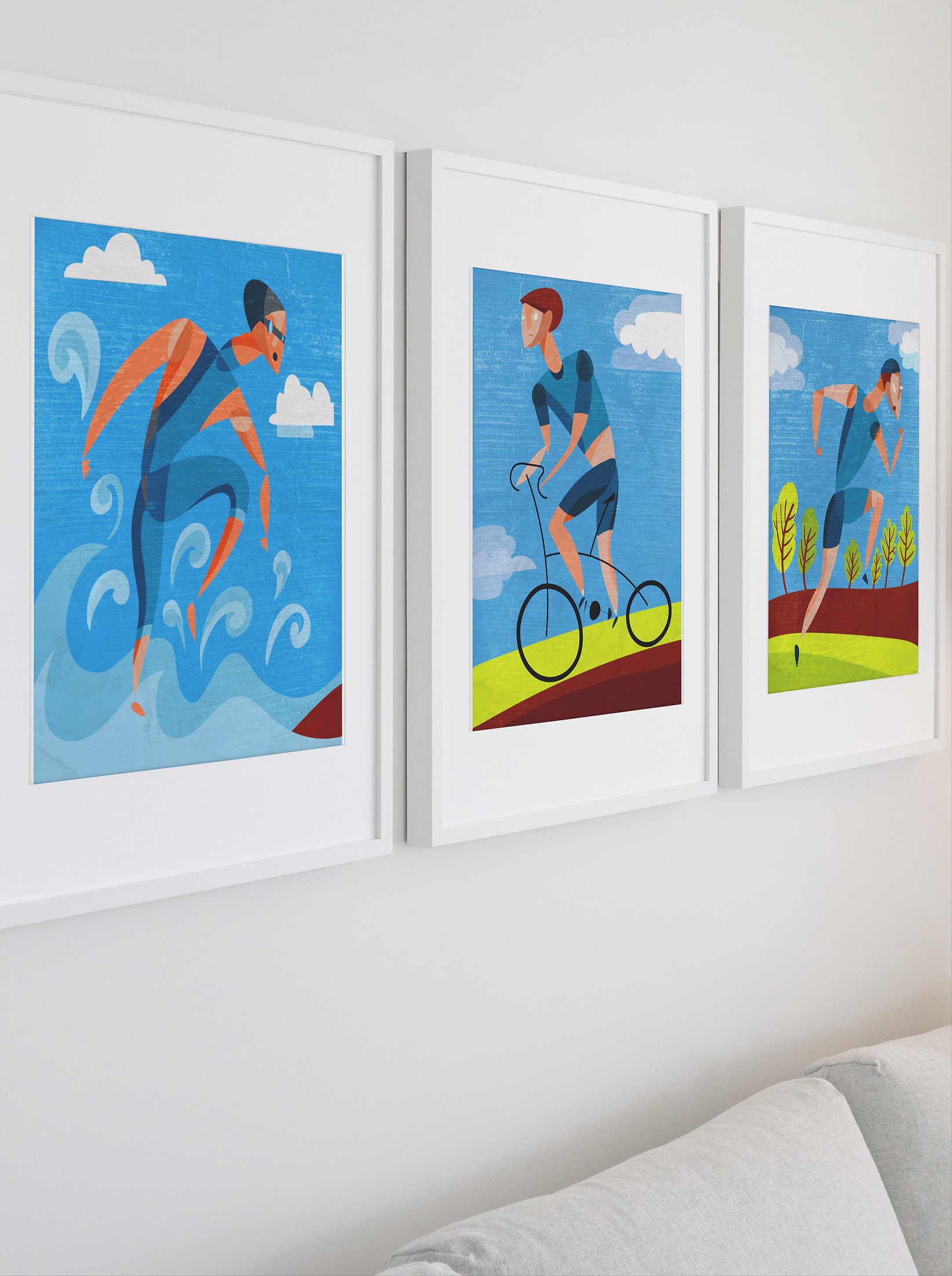 Set of 3 Triathlon Illustration Art Prints / Triathlon Wall Decor ...