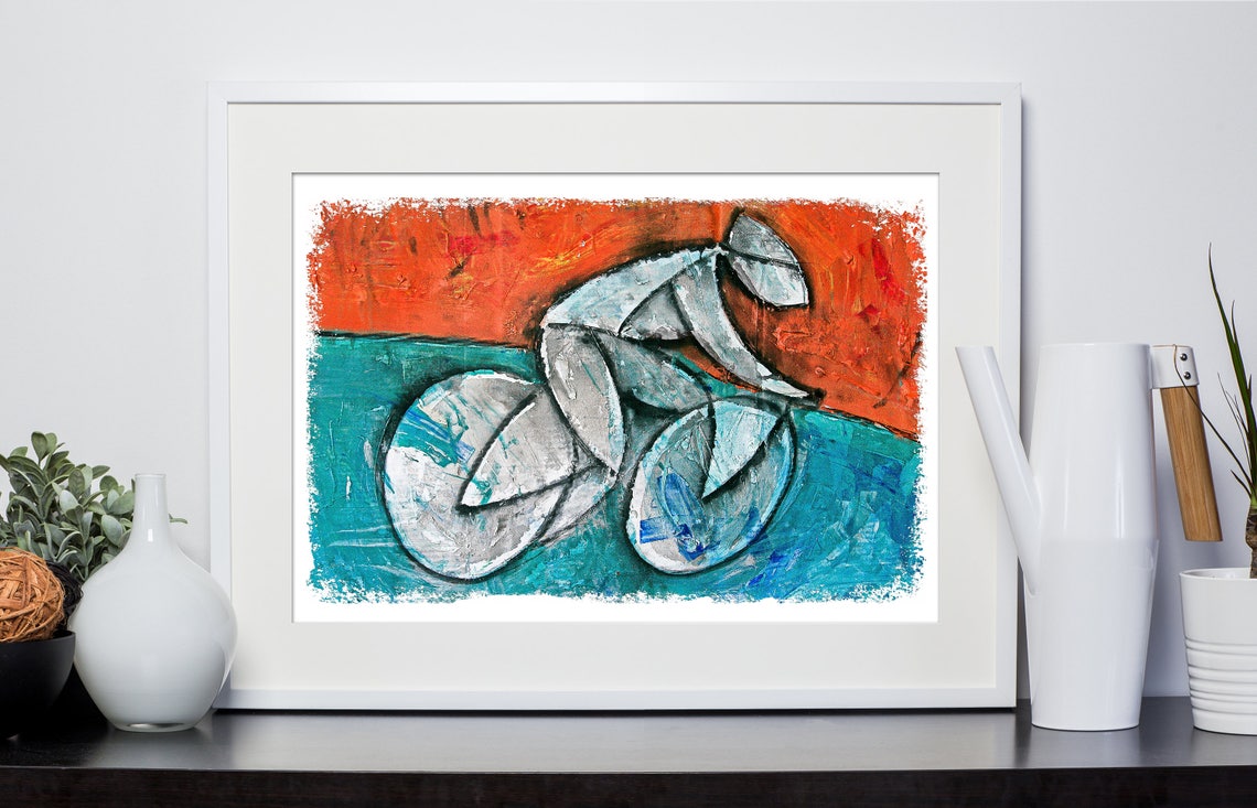 Abstract Cyclist bicycle Art Print Bike Wall Decor Gift - Etsy