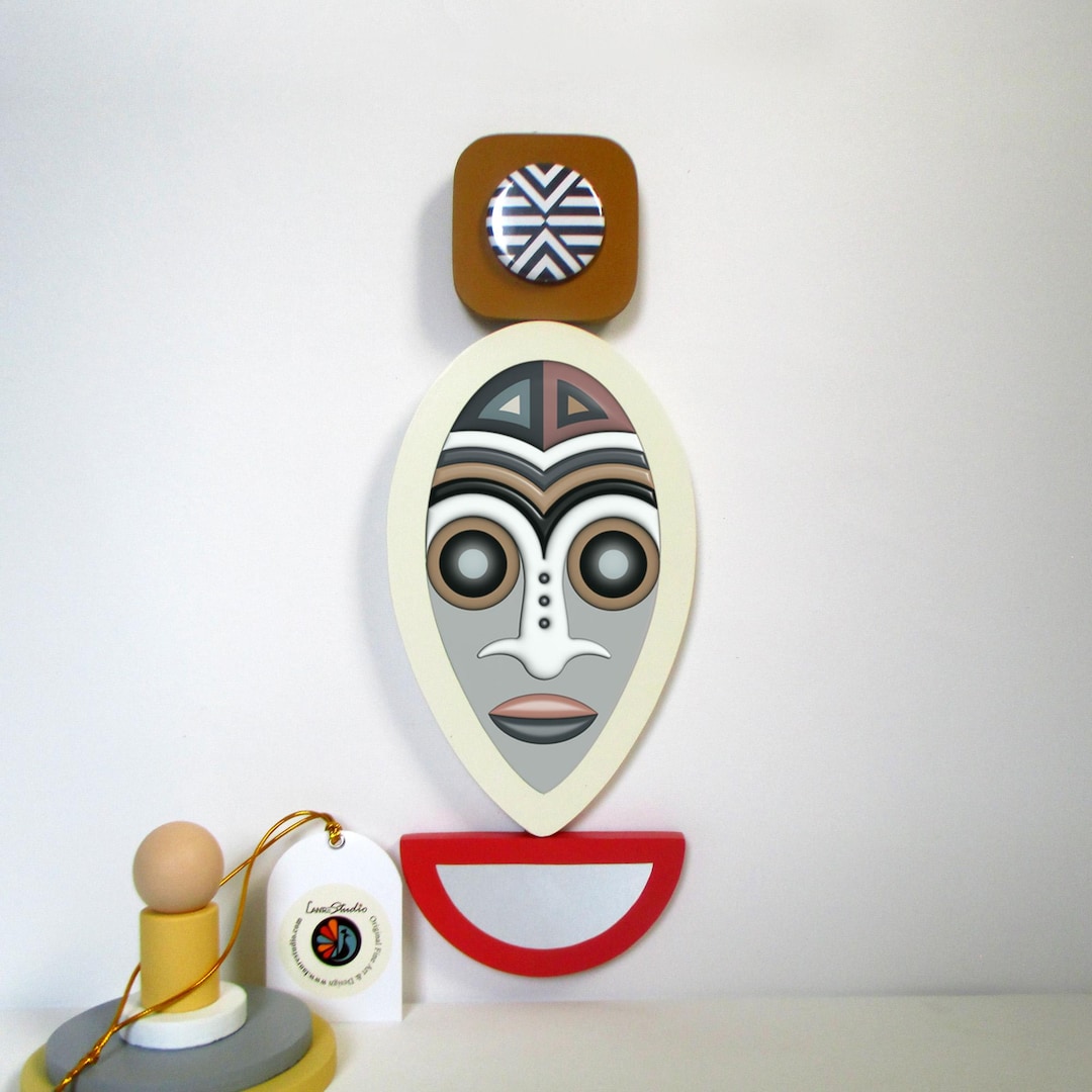 Abstract Cubist African Mask Wall Art Geometric Wooden Sculpture Modern ...