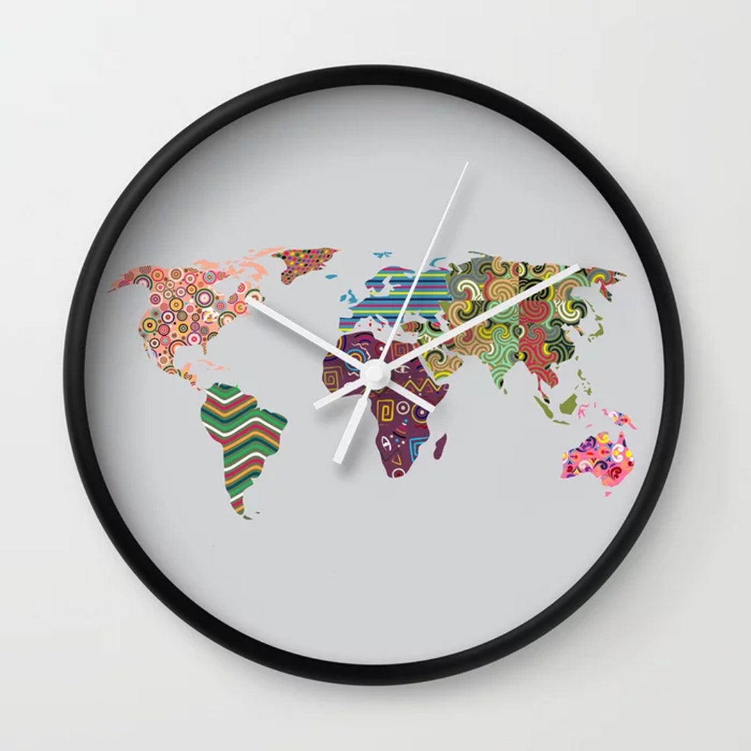 World Map Clock, Pop Art Clock Printed Wall Clock Globe Décor - Etsy