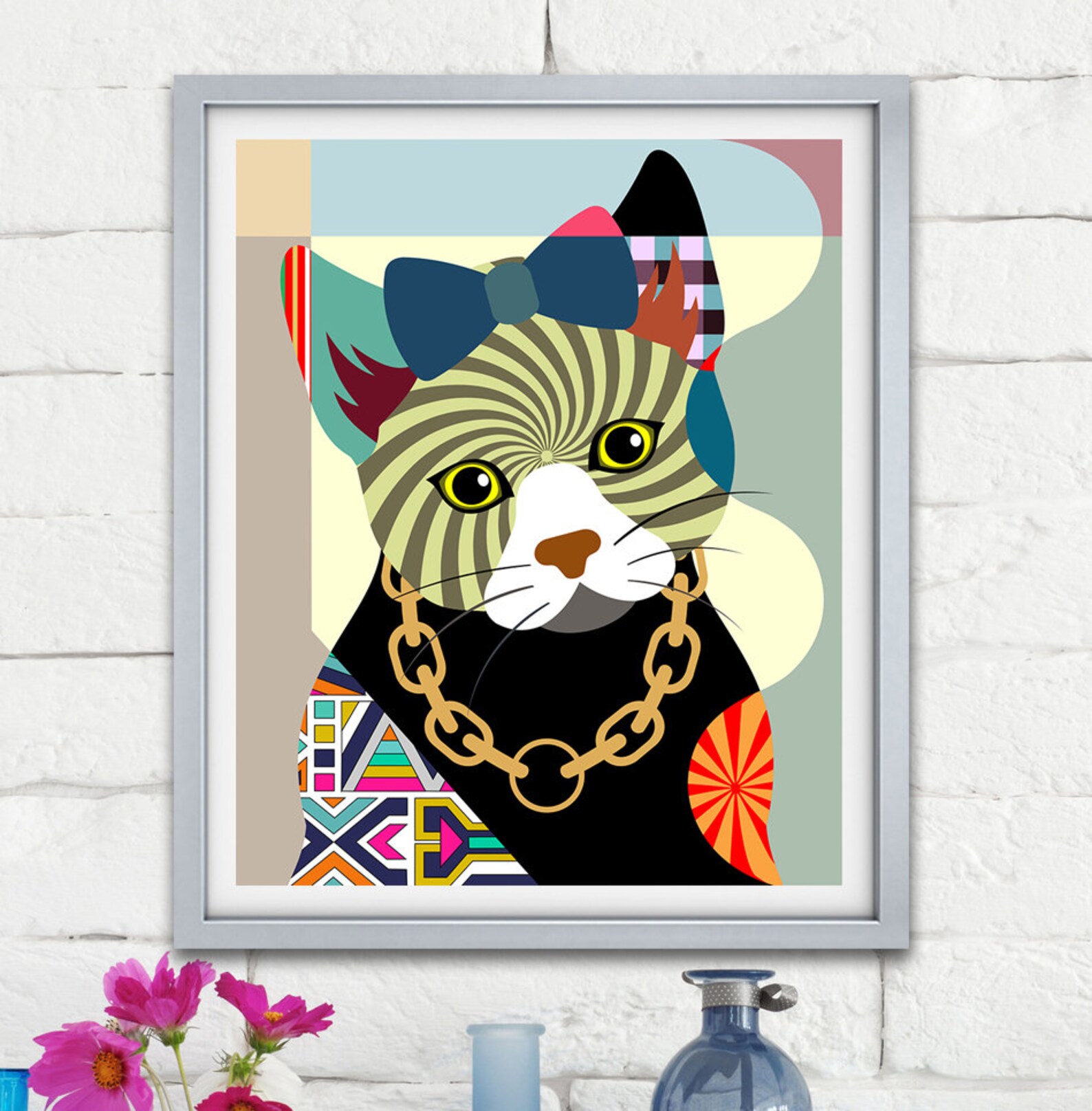 Cat Portrait Print Painting Kitty Poster Art Kitten Decor | Etsy