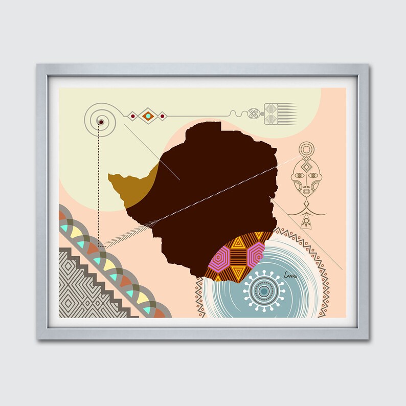 Zimbabwe Map Wall Decor Harare African Art Print - Etsy