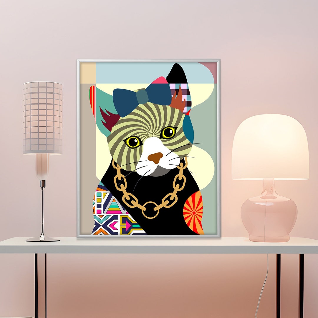 Cat Portrait Print Painting, Kitty Poster Art Kitten Decor - Etsy