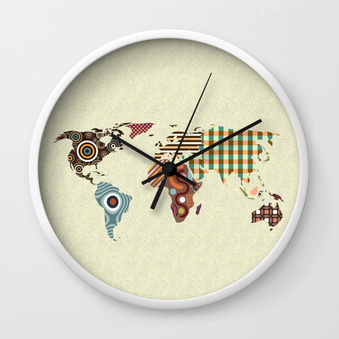 World Map Clock, Printed Wall Clock Globe Décor - Etsy