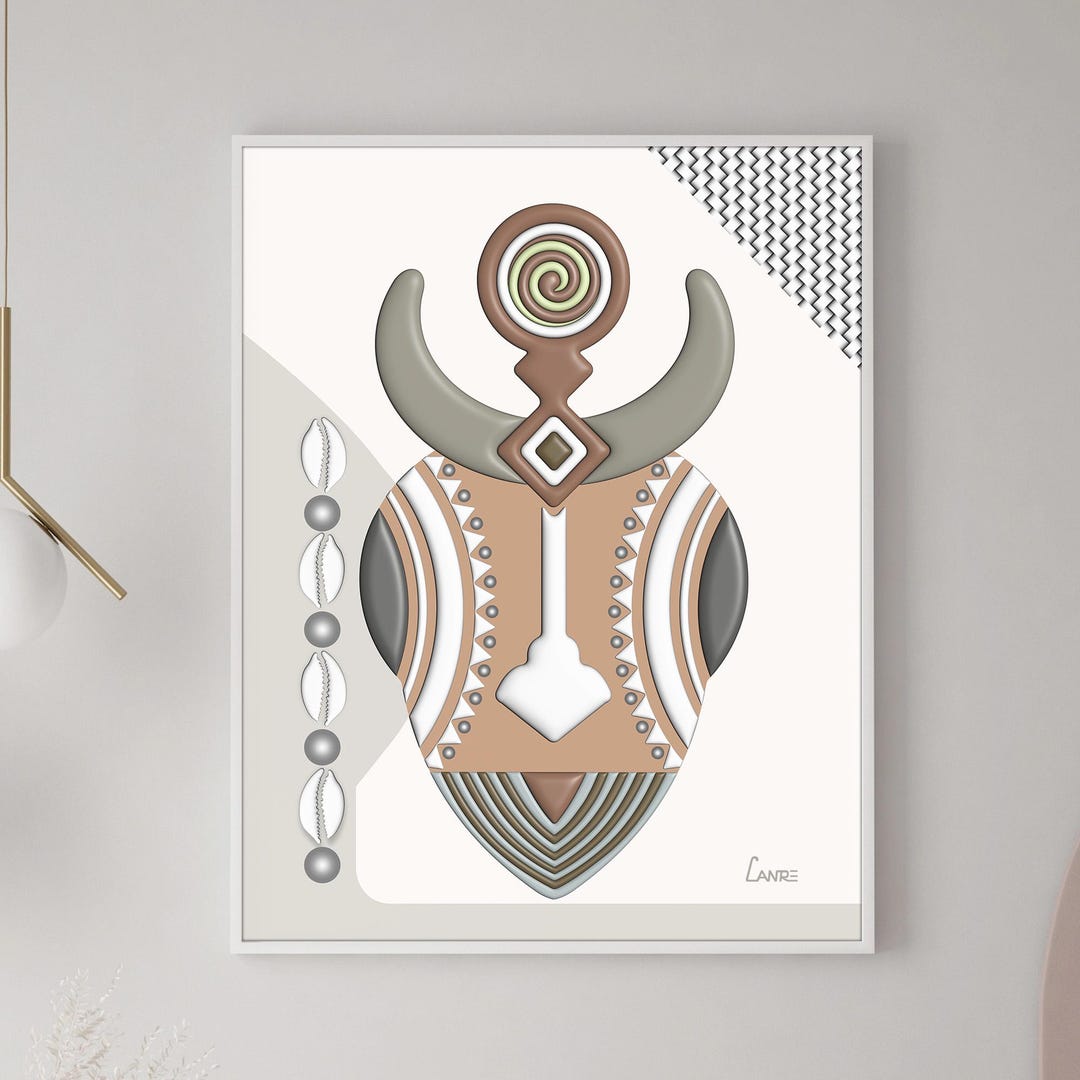 African Abstract Cubism Mask Art Print Modern Boho Geometric Tribal ...