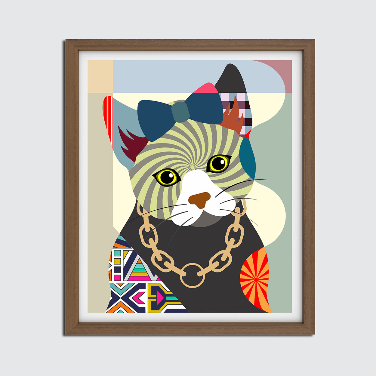 Cat Portrait Print Painting, Kitty Poster Art Kitten Decor