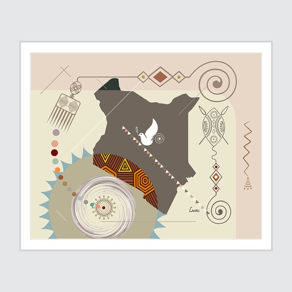 Kenyan Map Art Mombasa Nairobi East Africa | Etsy