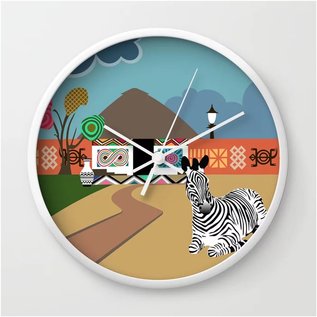 African Wall Clock, African Safari Print Afrofuturism Painting Home ...