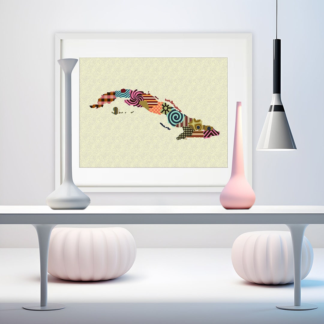 Cuba Map Havana Decor Abstract Map Design Country Artwork - Etsy