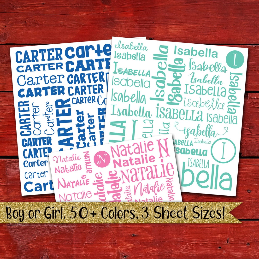Name Decal Sheet, Vinyl Decal Name Sheet, Name Sticker Sheet, Decal ...