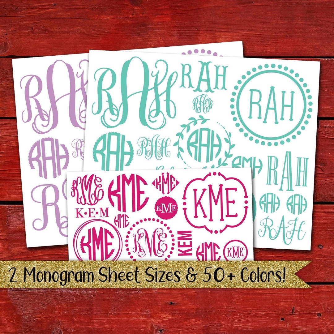 Monogram Decal Sheet, Monogram Sticker Sheet, Sheet of Monograms, Monogram Sticker Pack ...