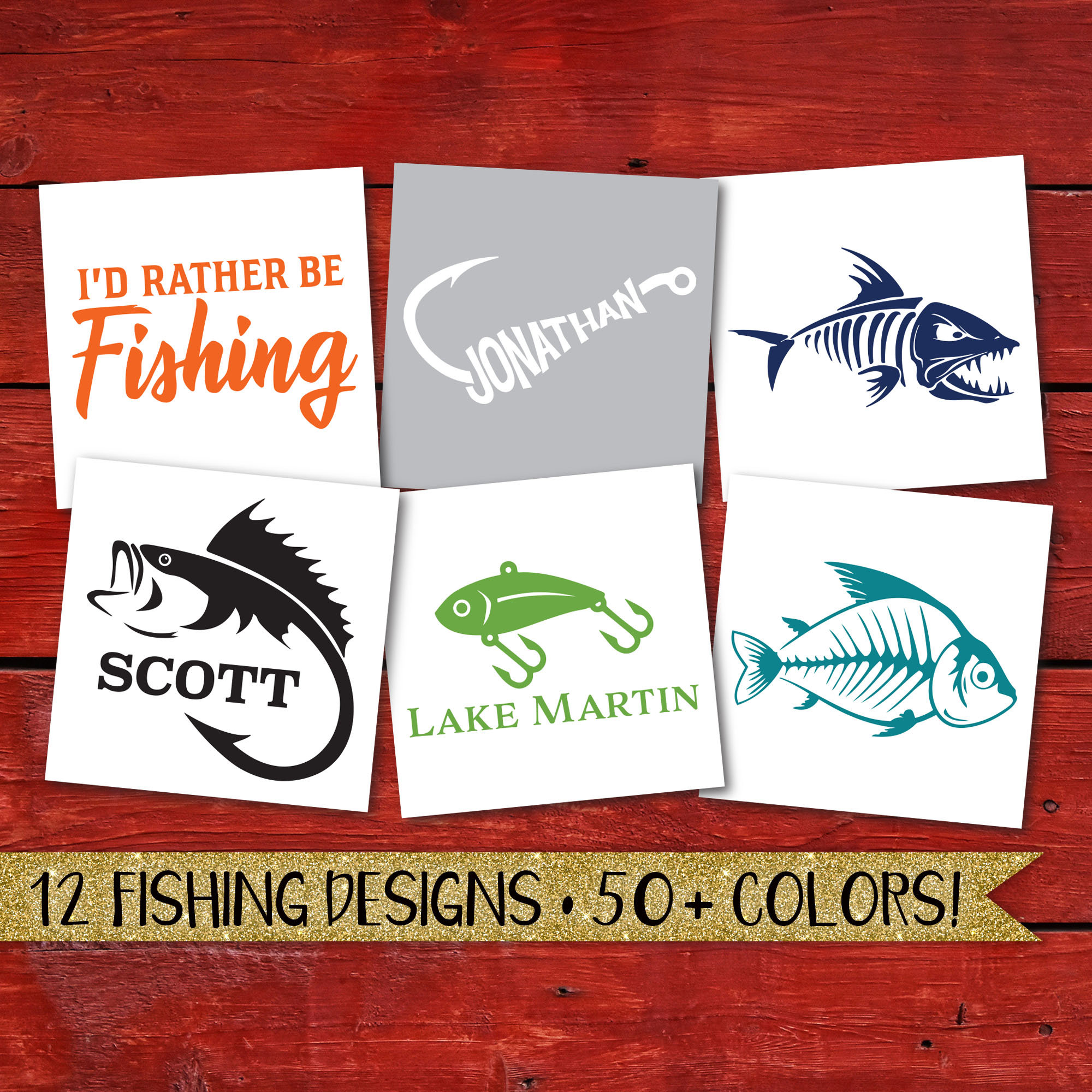 Fish Hook Decal, Fish Hook Name Decal, Fish Skeleton Decal, Bass ...
