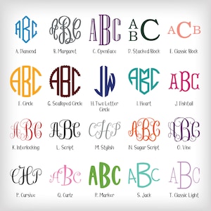 Monogram Car Decal 2 Color Sticker Circle Border Block Script Block ...