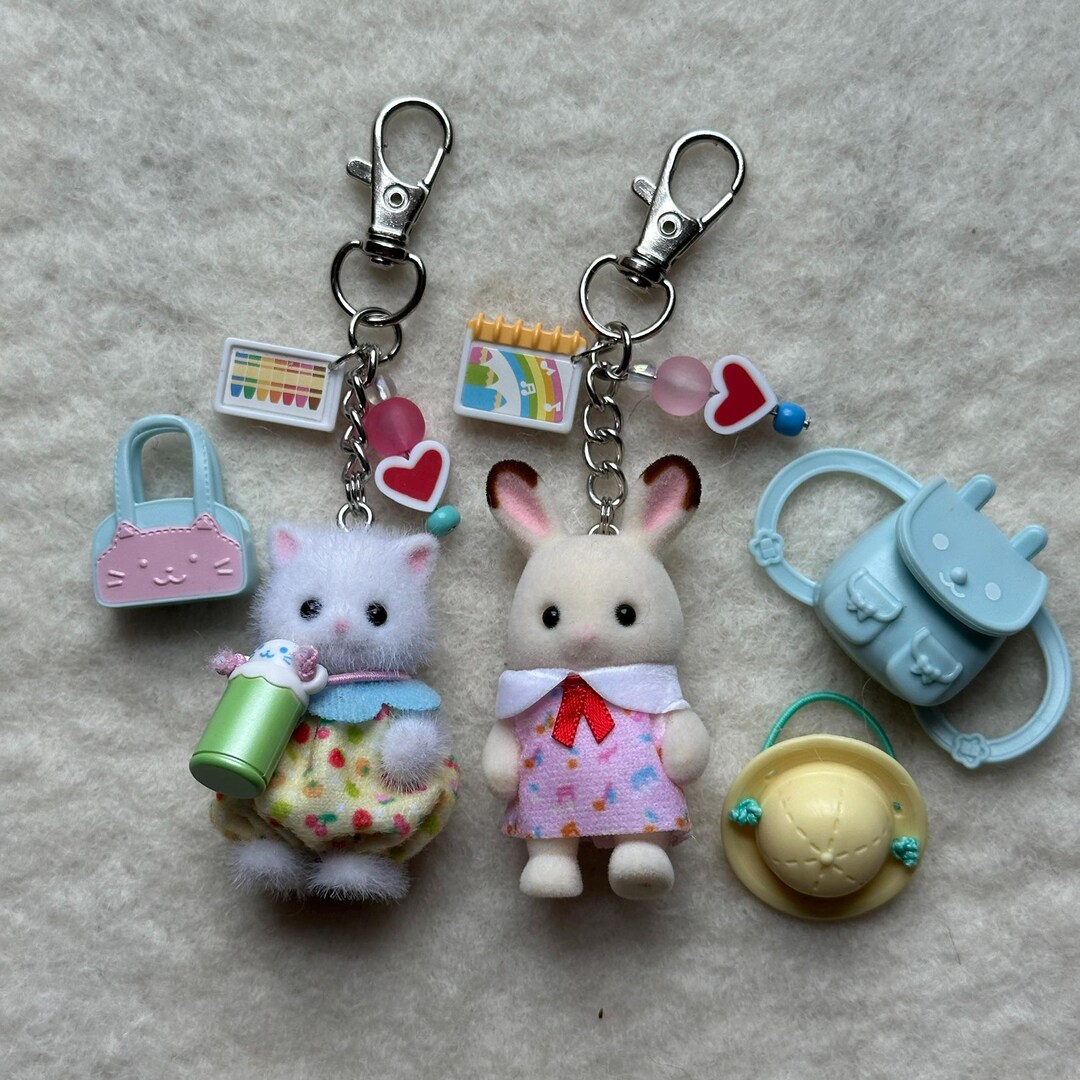 Calico Critters Keychain: Kawaii Nursery Friends Duo, Beaded Phone ...