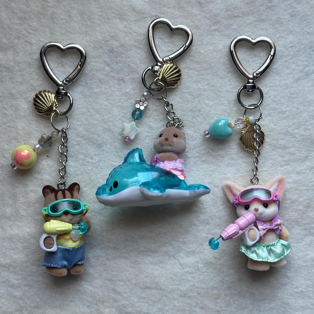 Calico Critters Keychain | Pool Fun Trio, Beaded Charm - Etsy
